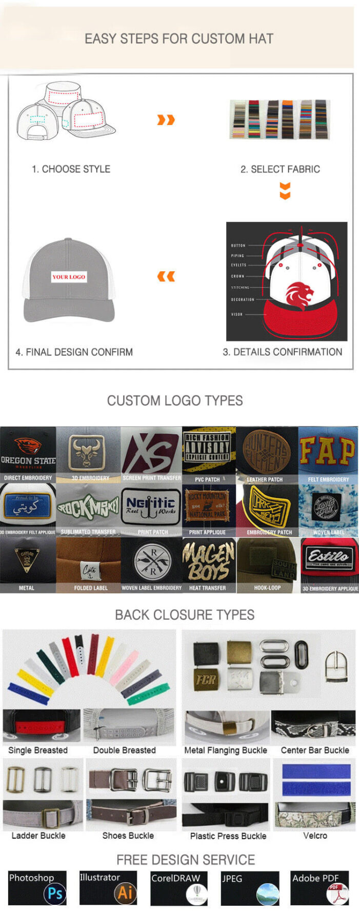 Custom Made Embroidered Removable Velcro Patch Baseball Cap