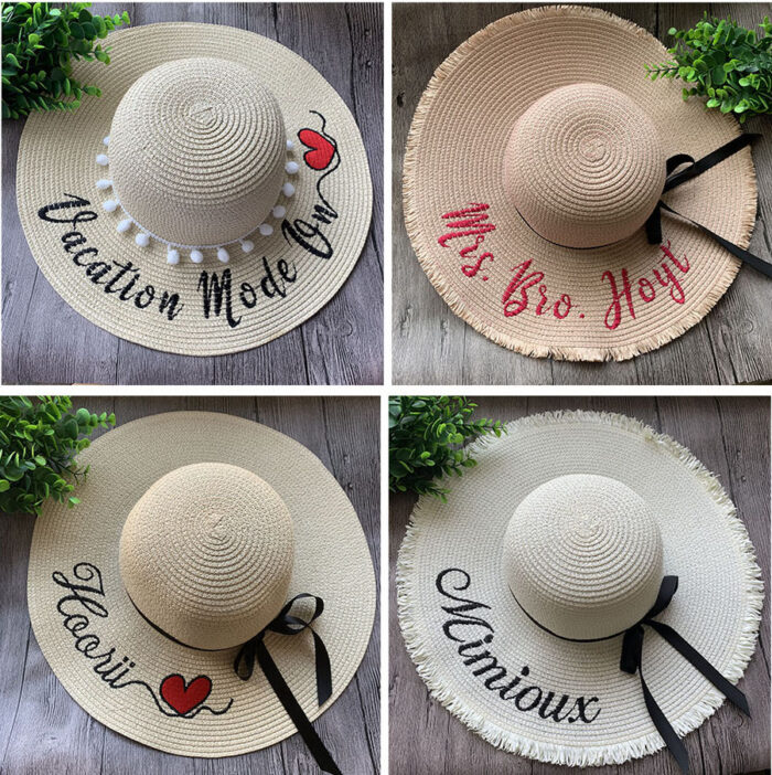 Custom Straw Hat Embroidered Printed Wide Brim Beach Hat Dropshipping