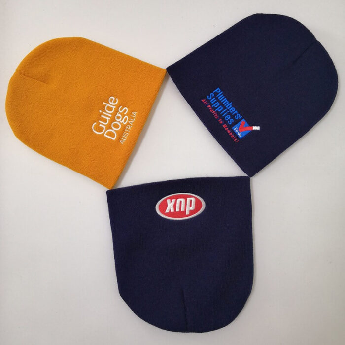 Custom beanie knit hats with event embroidered logo printed assorted ...